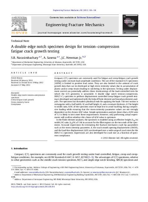 Pdf A Double Edge Notch Specimen Design For Tension Compression
