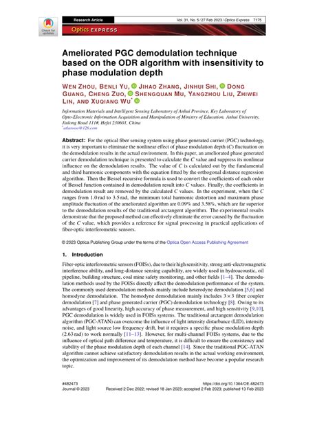 Pdf Ameliorated Pgc Demodulation Technique Based On The Odr Algorithm