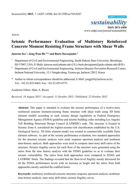 Pdf Seismic Performance Evaluation Of Multistory Reinforced Concrete Moment Resisting Frame