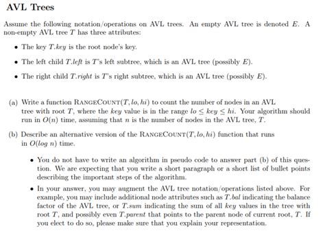 solved avl trees assume the following notation operations on