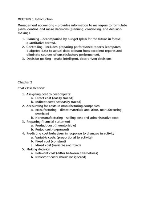 Lecture Notes Week 1 Meeting 1 Introduction Management Accounting Provides Information To