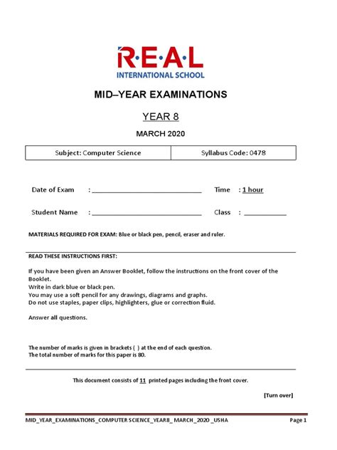 Year 8 Pdf Algorithms Test Assessment