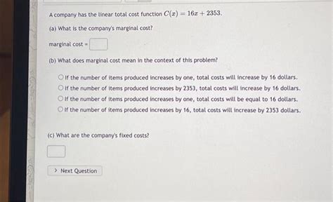 Solved Q4a Company Has The Linear Total Cost Function Cx