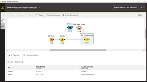 how to find min max in a column knime analytics platform knime