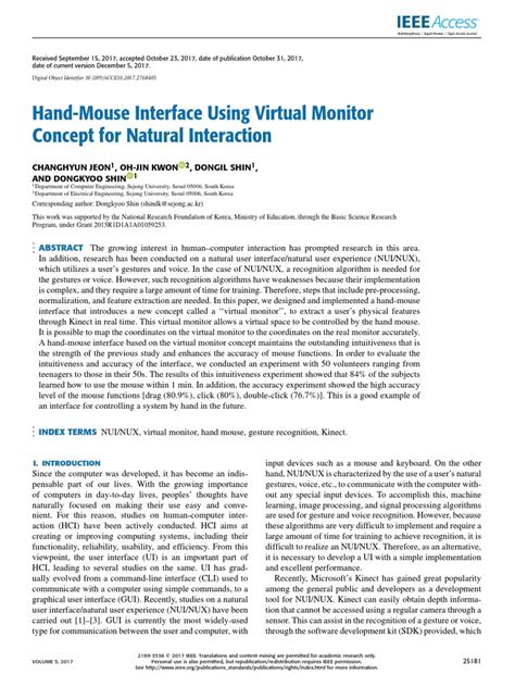 Hand Mouse Interface Using Virtual Monitor Concept For Natural Interaction Download Free Pdf