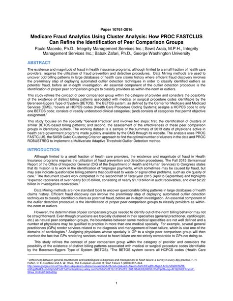 Pdf Medicare Fraud Analytics Using Cluster Analysis How Proc Fastclus Can Refine The