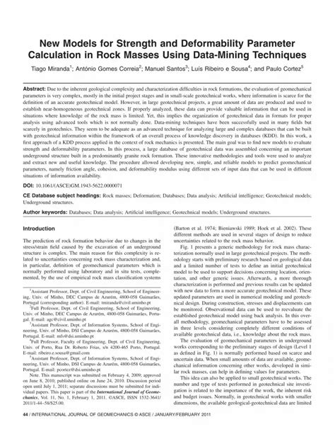 Pdf New Models For Strength And Deformability Parameter Calculation In Rock Masses Using Data