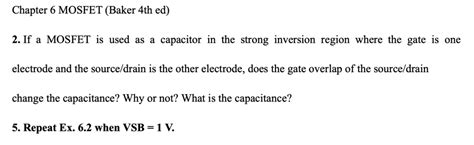 Chapter 6 Mosfet Baker 4th Ed 2 If A Mosfet Is Used As A Capacitor