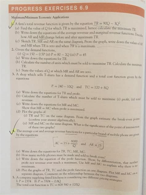 Solved PROGRESS EXERCISES Maximum Minimum Economic Chegg Com