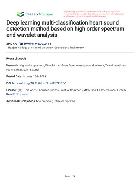 Pdf Deep Learning Multi Classification Heart Sound Detection Method