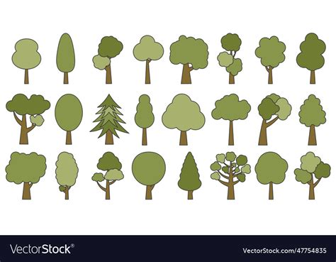 Trees In Shades Of Green With Dark Strokes Vector Image