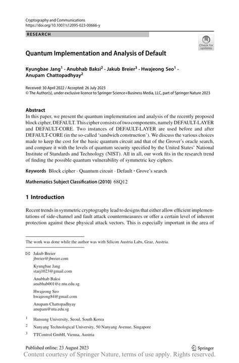 Quantum Implementation And Analysis Of Default Request Pdf
