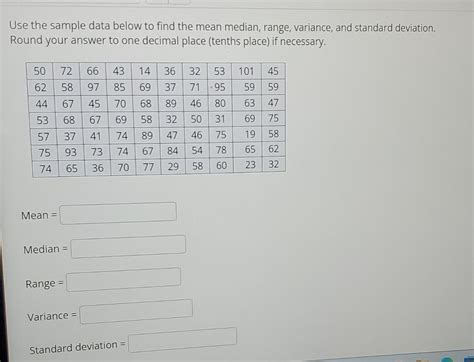 solved use the sample data below to find the mean median