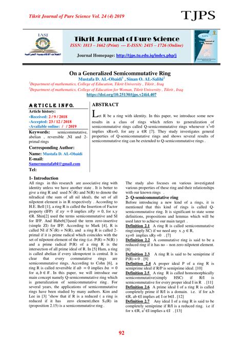 Pdf On A Generalized Semicommutative Ring