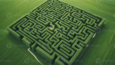 Showcasing A Detailed Maze Made Of Tall Green Hedges From A Birds Eye
