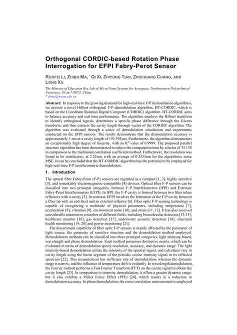 PDF Orthogonal CORDIC Based Rotation Phase Interrogation For EFPI Fabry Perot Sensor