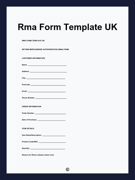 Rma Form Template Uk