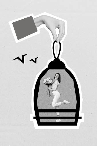 크리 에이 티브 사진 3d 콜라주 아트웍 포스터 엽서 아름 다운 예쁜 아가씨 기뻐 그림 배경에 고립 된 좋은 선물 받기 20 24세에 대한 스톡 사진 및 기타 이미지