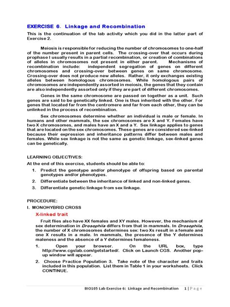 Exercise 6 Pdf Genetic Linkage Dominance Genetics