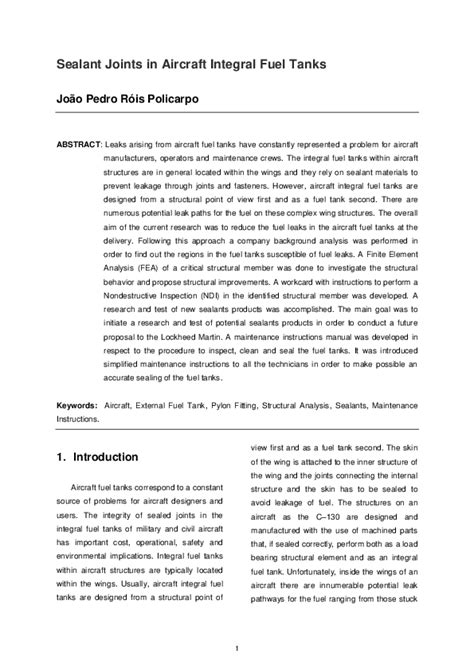 Pdf Sealant Joints In Aircraft Integral Fuel Tanks