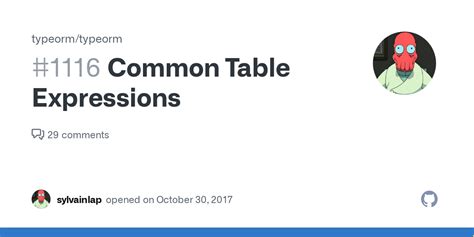 common table expressions · issue 1116 · typeorm typeorm · github