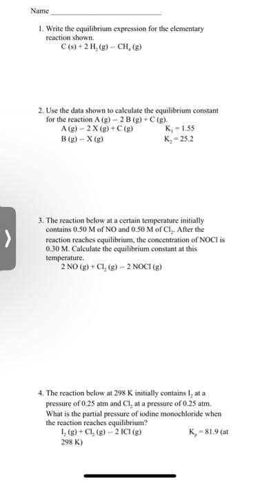 Solved 1 Write The Equilibrium Expression For The