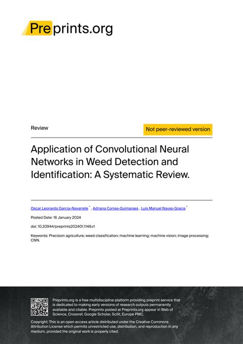 Pdf Application Of Convolutional Neural Networks In Weed Detection And Identification A