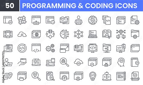 Coding And Programming Vector Line Icon Set Contains Linear Outline