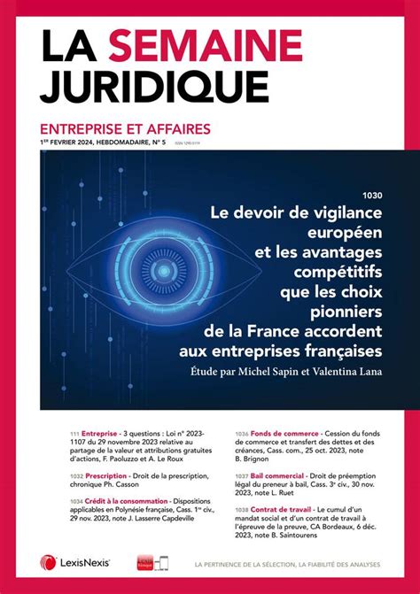 N°5 31 Janvier 2024 Jcp E Lexisnexis