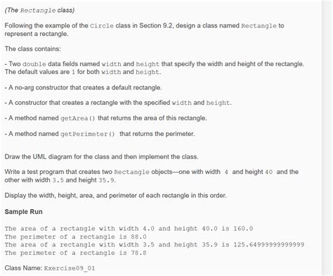 Solved The Rectangle Class Following The Example Of The