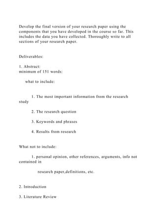 Develop The Final Version Of Your Research Paper Using The Component Docx