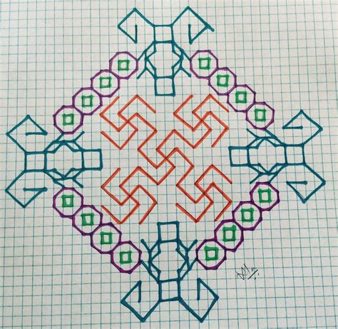 Swastik Motif Cross Stitch Pattern On Graph Paper