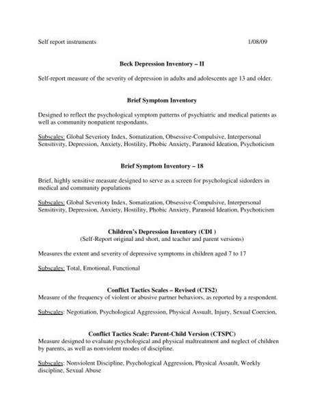 Self Report Instruments 10809 Beck Depression Inventory Ii Self