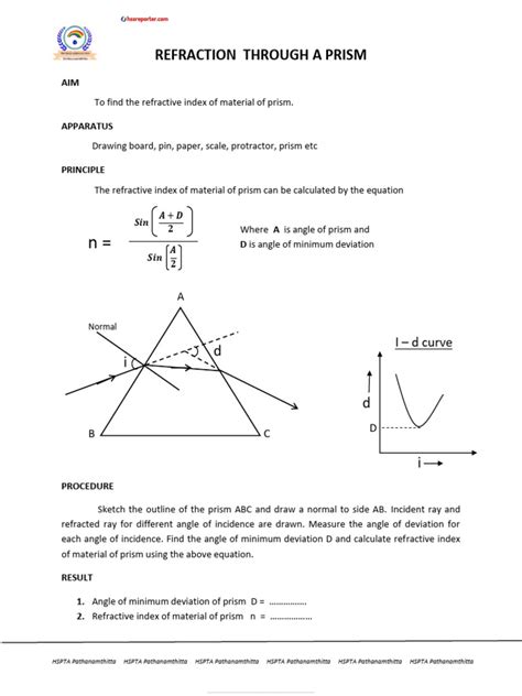 Prism Refraction Experiment Guide Pdf Refraction Refractive Index