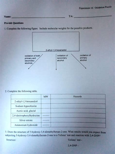 Solved Experiment [6 Oxidation Puzzle Name Ta Pre Lab Questions Complete The Following