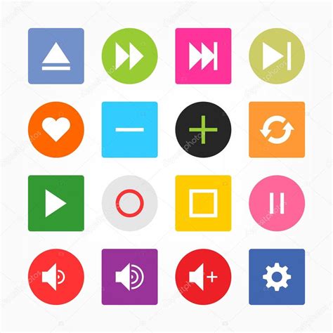 Media Player Control Button Ui Icon Set Simple Rounded Square Sticker Internet Sign Gray