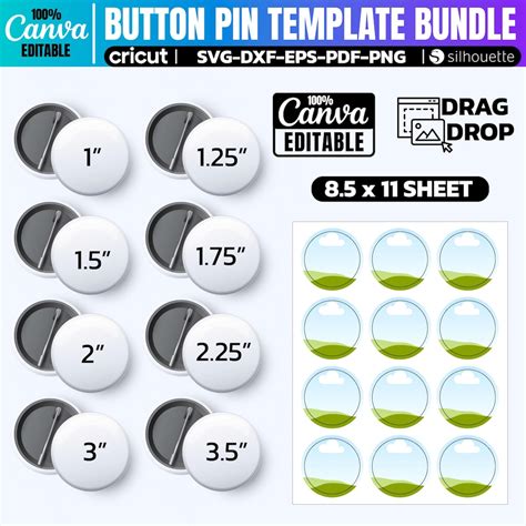 Button Pin Template Canva Bundle Button Pin Template Svg Button Pin Blank Sublimation Button