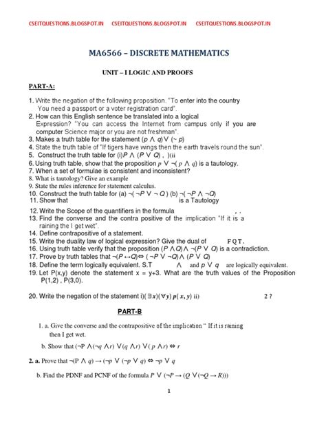 Question Bank For Third Year 5th Sem Discrete Mathametics 2013