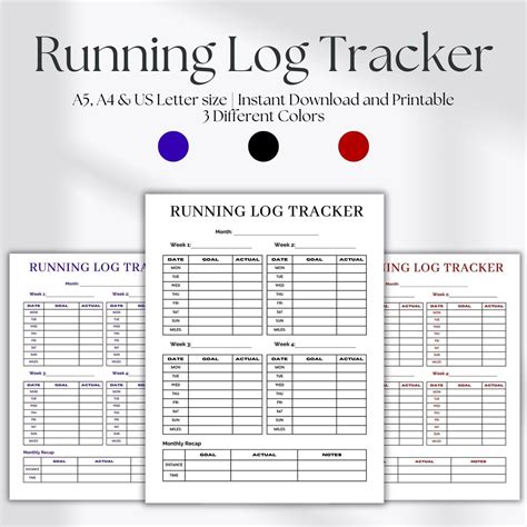Pdf Printable Running Tracker Log Template Running Planner Cardio