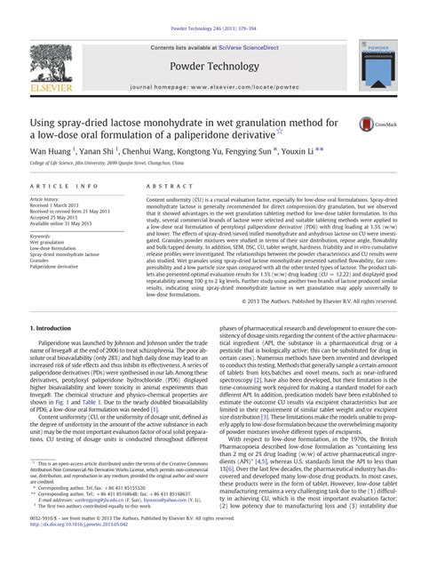Pdf Using Spray Dried Lactose Monohydrate In Wet Granulation Method For A Low Dose Oral