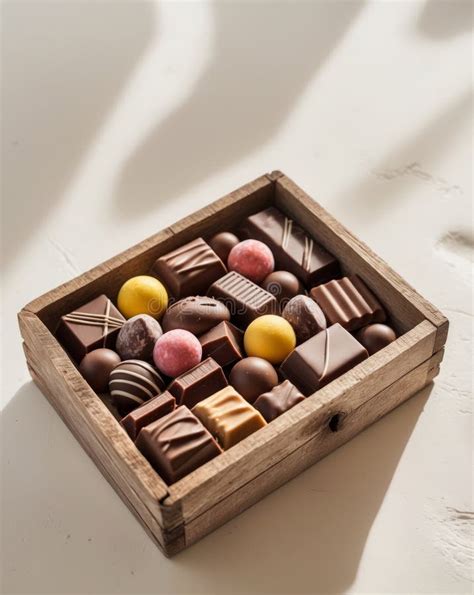 Assorted Chocolate Candies In Wooden Box Stock Image Image Of Sundry