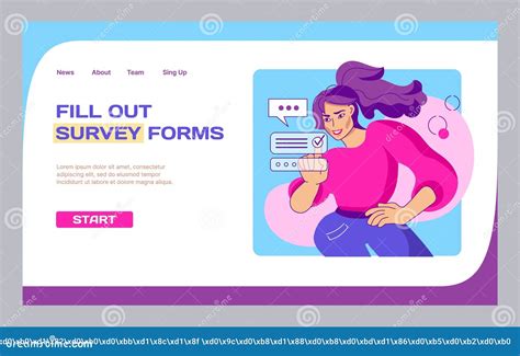 Fill Out Survey Forms Landing Page Online Questionnaire Website Design Template Woman Putting