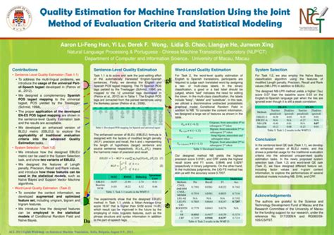 Pdf Acl Wmt Posterquality Estimation For Machine Translation Using