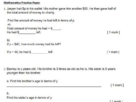 mathematics practice paper 50 questions with detailed answers provided