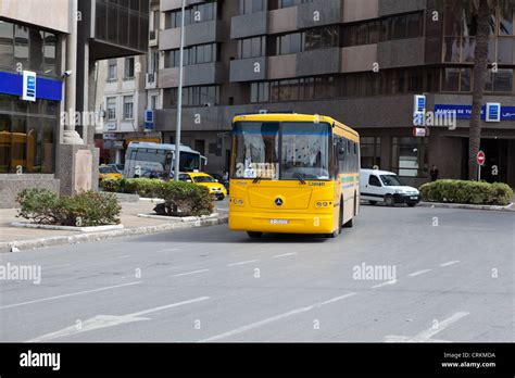 City Public Yellow Bus On Streets Of Capital Tunis Of Tunisia Africa
