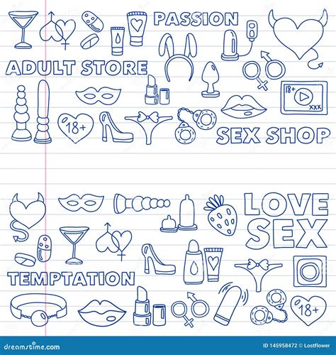 Vector Set With Sex Shop Icons Erotic Fetish Games Background Stock Vector Illustration Of