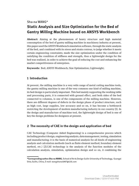 Static Analysis And Size Optimization For The Bed Pdf Strength Of