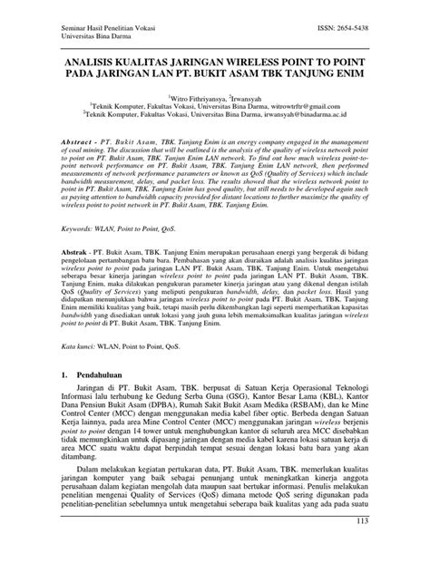 Analisa Kinerja Jaringan Wireless Point To Point Di Pt Bukit Asam Tbk Tanjung Enim Pdf