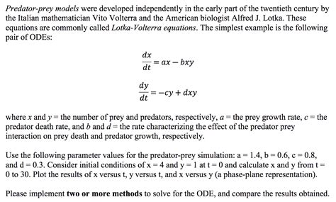 Solved Predator Prey Models Were Developed Independently In