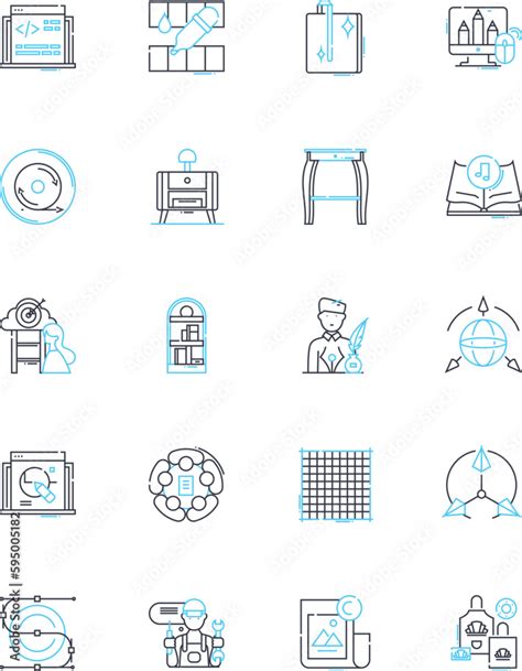 Sculpture Design Linear Icons Set Form Texture Material Proportion Balance Shape Contrast